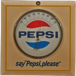 Pepsi Single-Sided Tin Round Dial Thermometer.