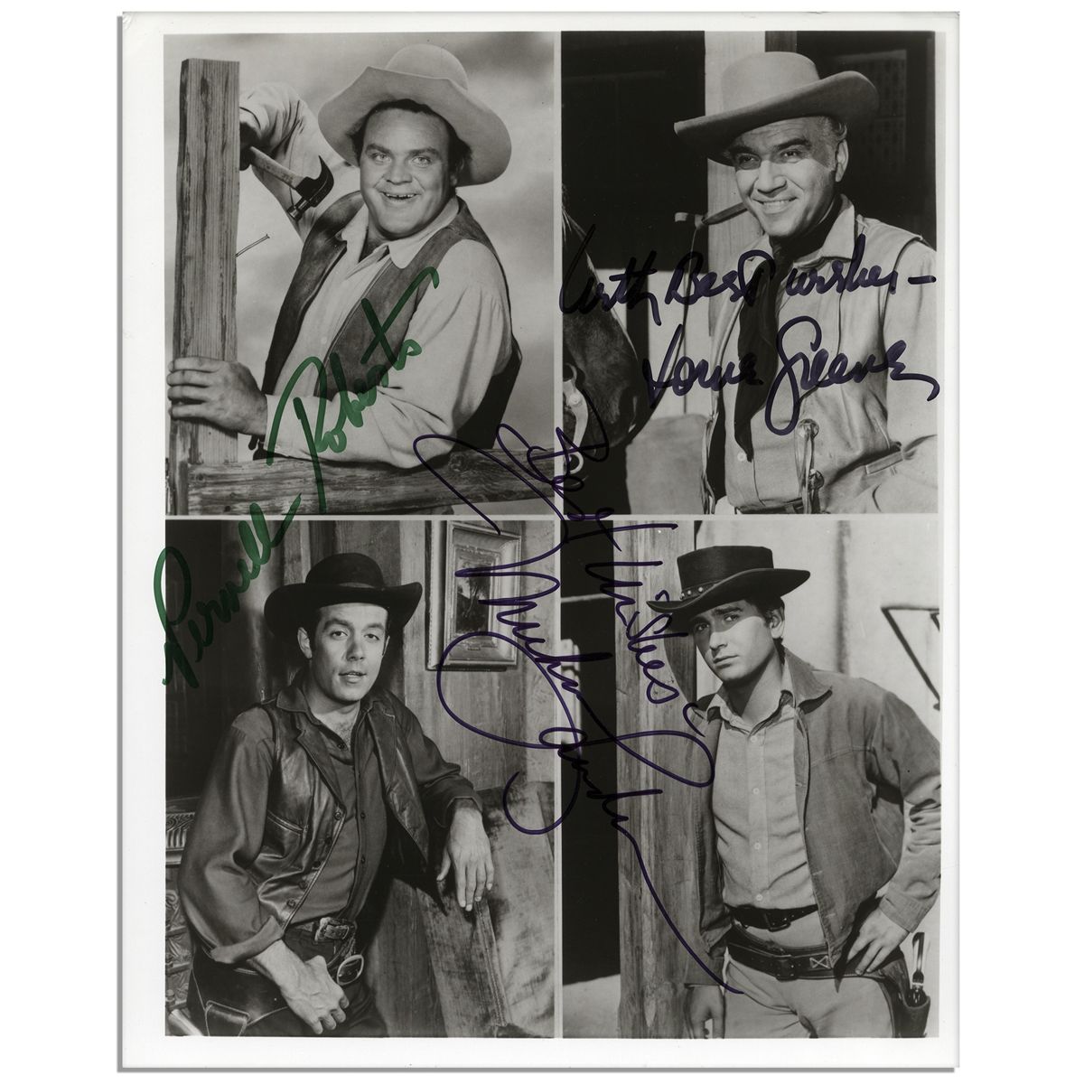 ''Bonanza'' Cast Signed 10'' x 8'' Photo -- Pernell Roberts, Lorne ...