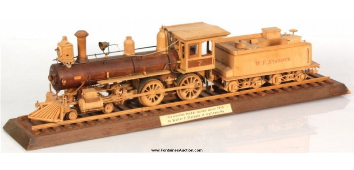 c.1910 Wooden Carved Model Train Engine