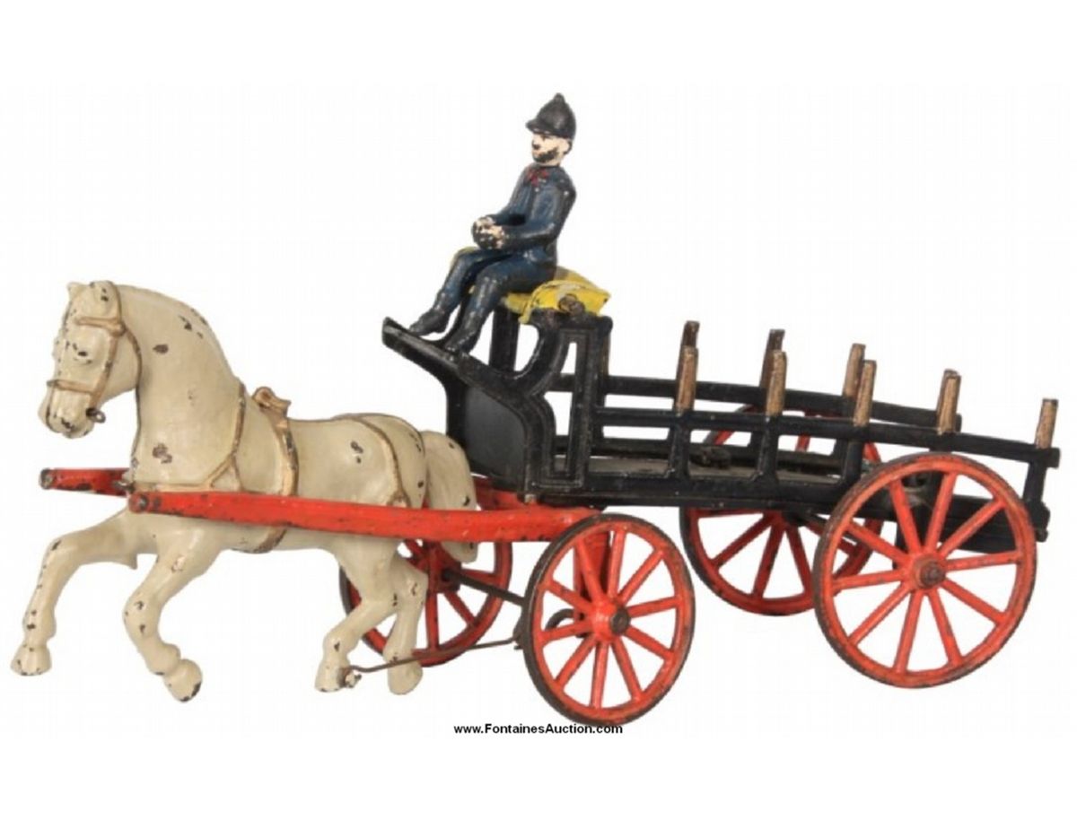 Cast Iron Toy Horse Drawn Hay Wagon