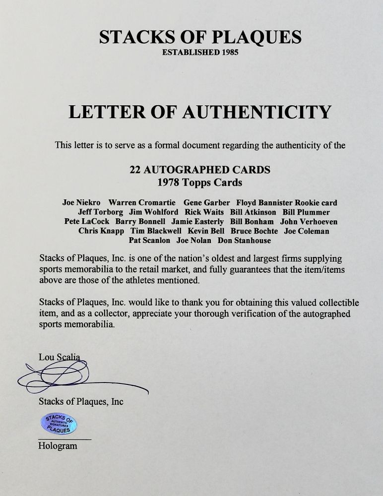 Lot of (22) Signed 1978 Topps Baseball Cards with Joe Niekro, Warren ...