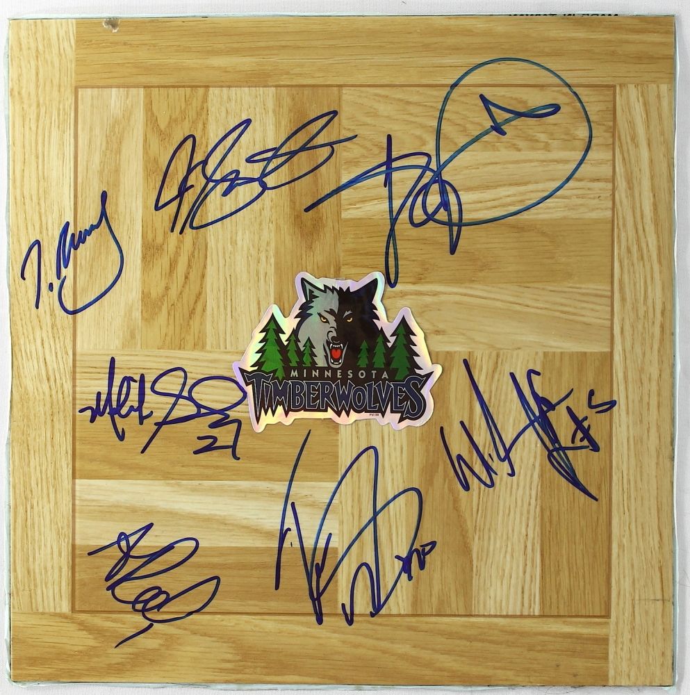 2000 Timberwolves Team Logo Floor Tile Signed by (7) with Kevin Garnett ...