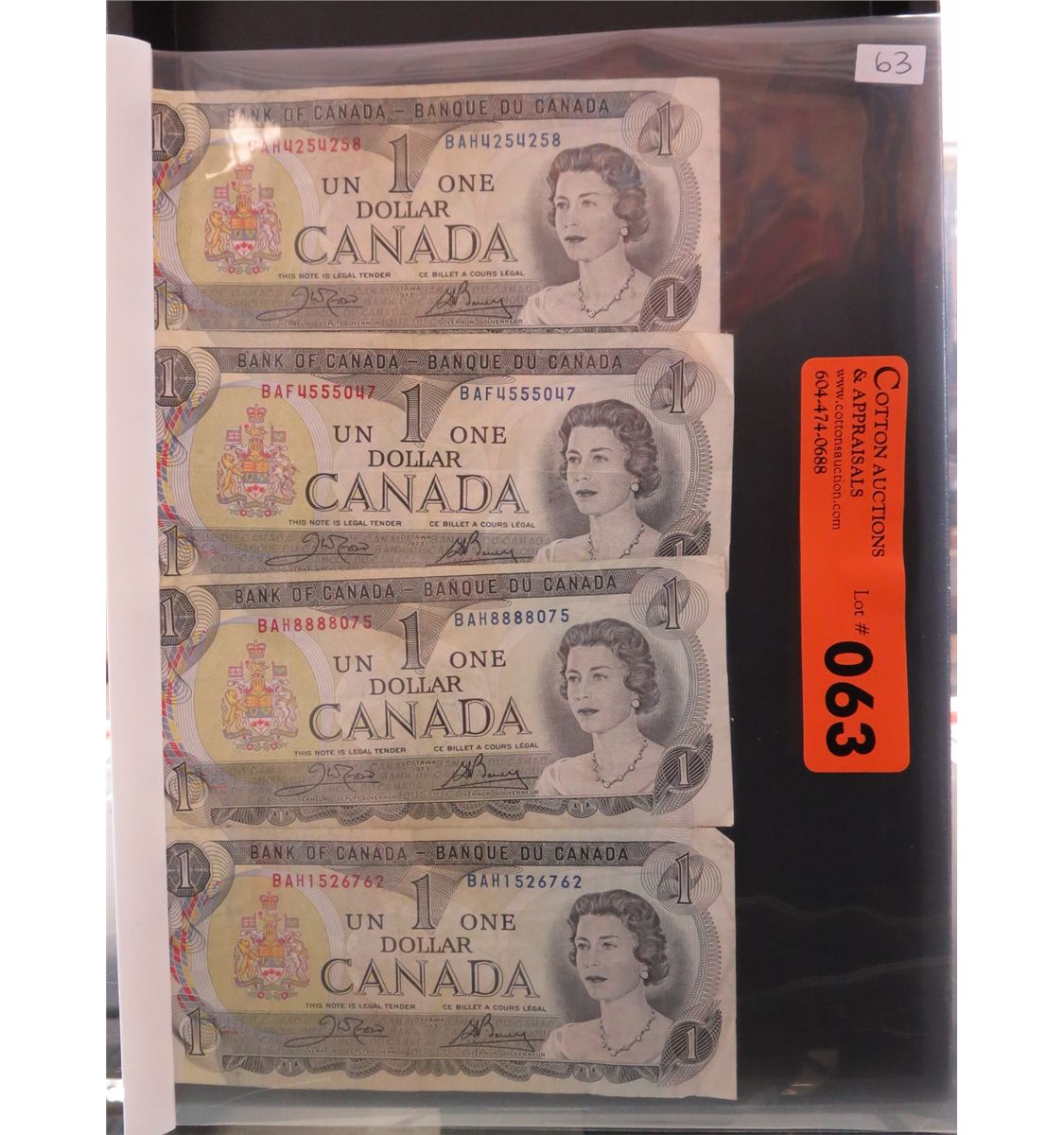 4 x Canadian old one dollar bills