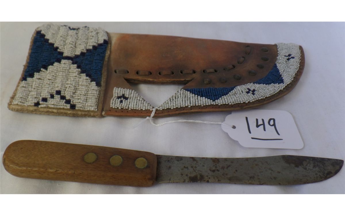 Crow Tribe Rawhide Beaded Knife Sheathe & Knife