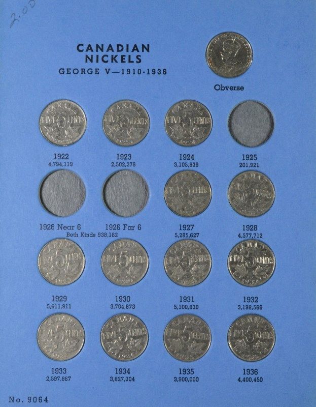 NEAR COMPLETE CANADIAN NICKEL SET, 1922-1960 JUST MISSING 1925,1926 ...