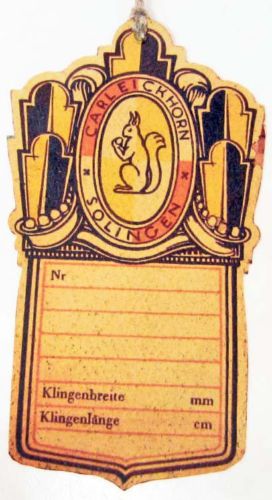 GERMAN NAZI WWII CARL EICKHORN SOLINGEN PAPER TAG