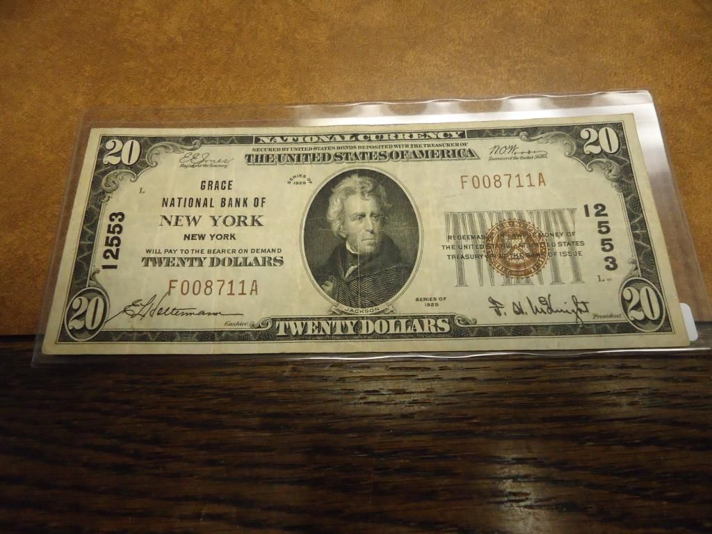 1929 TYPE I $20 NATIONAL CURRENCY GRACE