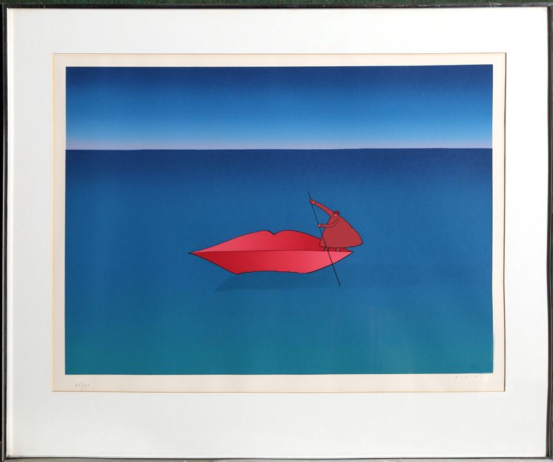 Jean-Michel Folon, Red Lips Boat, Serigraph