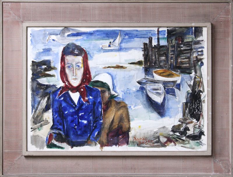 Maurice Becker, Two Women at Harbor, Watercolor Painting