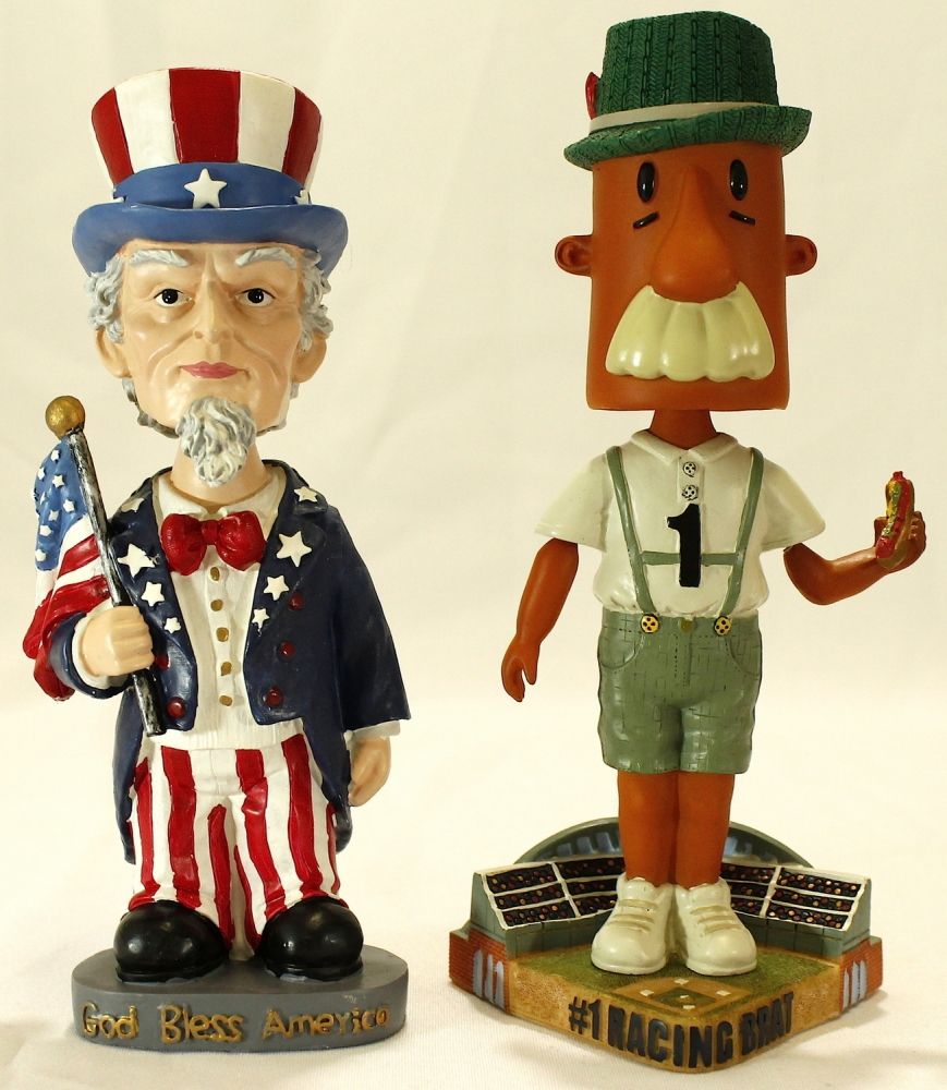 Lot of (2) Bobbleheads with Uncle Sam & Racing Brat