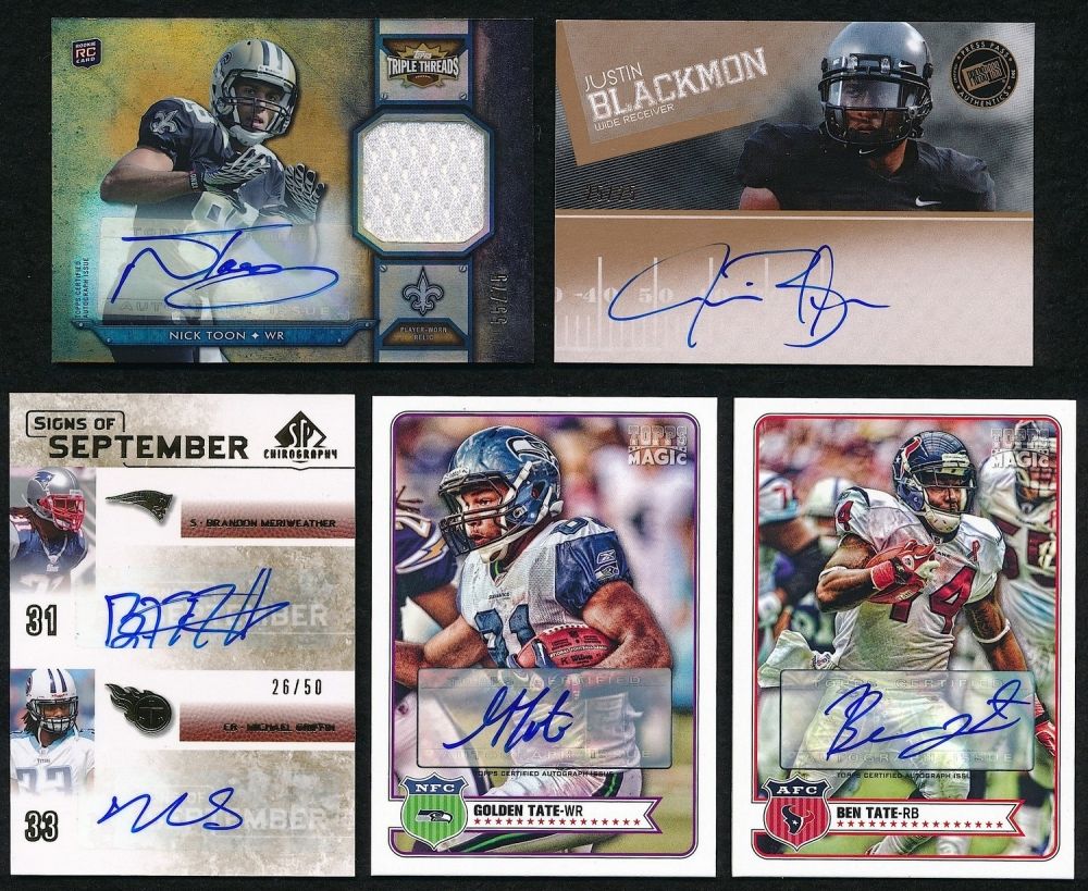 Lot of (5) Autograph & Insert Football Cards with Nick Toon, Ben Tate ...