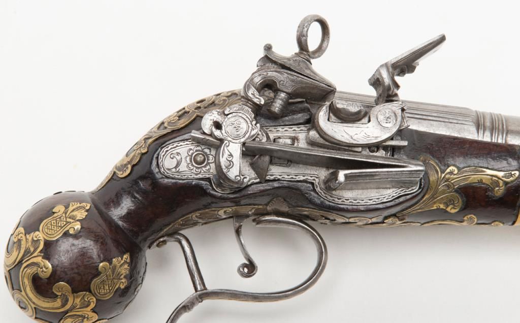Miquelet flintlock ball butt pocket size pistol with ornate pierced ...