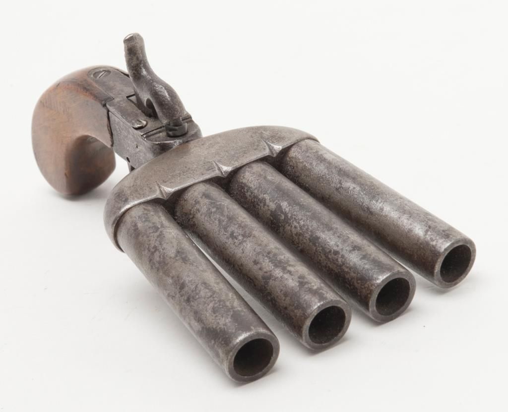 Original 4-shot duck foot percussion pistol circa 1850'-60's; no proofs ...