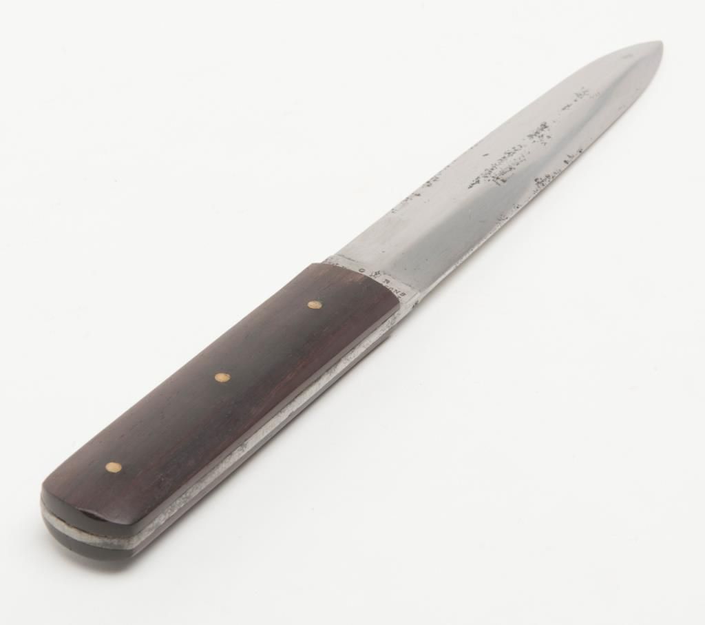 Spear point hunting knife and leather sheath, knife marked “J. Rodgers ...