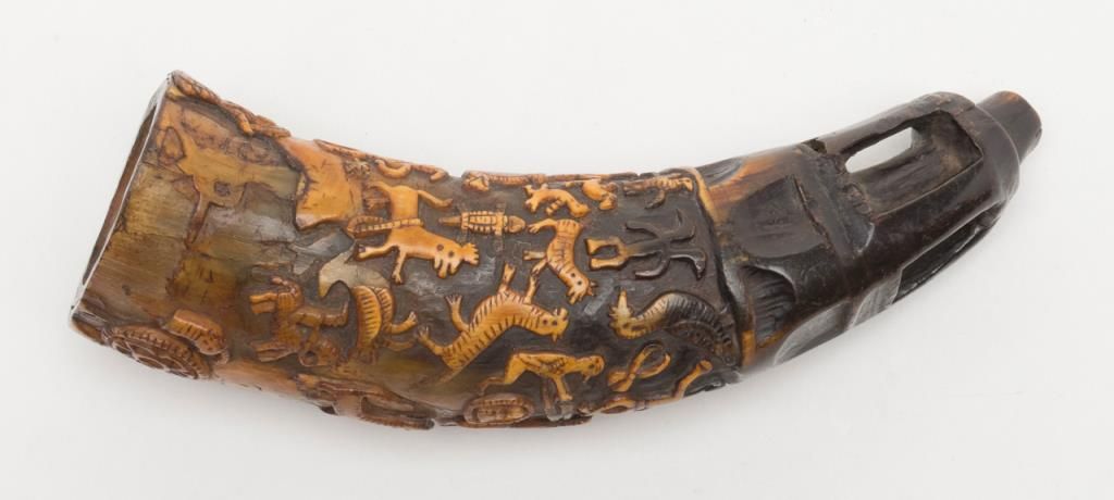 Exceptional 18thto early 19th century folk art carved powder horn from ...