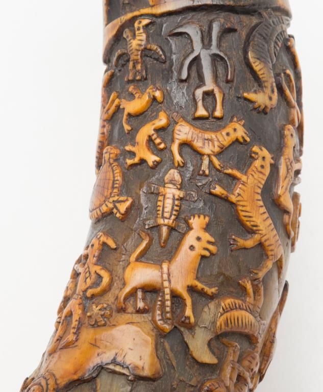 Exceptional 18thto early 19th century folk art carved powder horn from ...