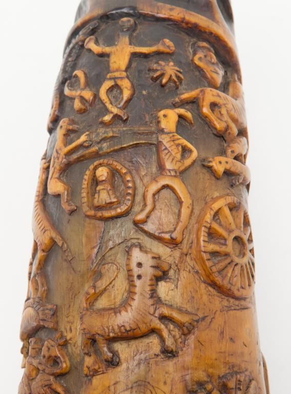 Exceptional 18thto early 19th century folk art carved powder horn from ...