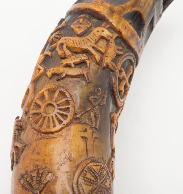 Exceptional 18thto early 19th century folk art carved powder horn from ...