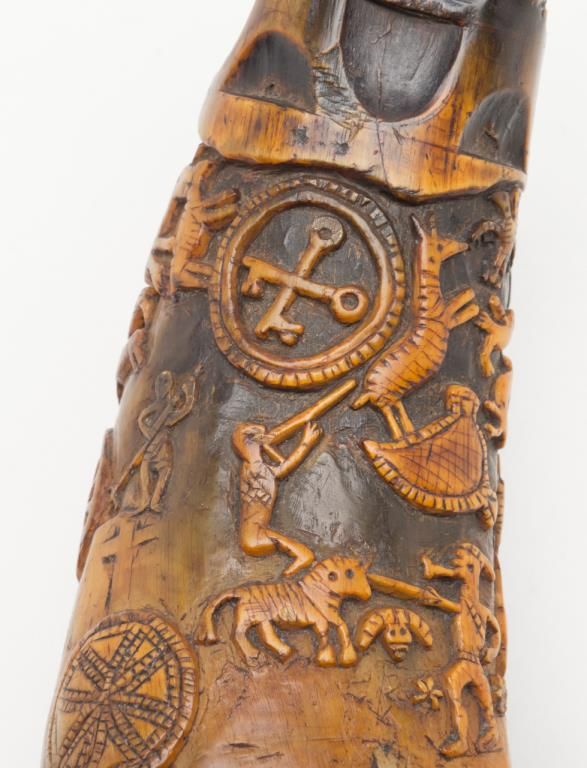 Exceptional 18thto early 19th century folk art carved powder horn from ...