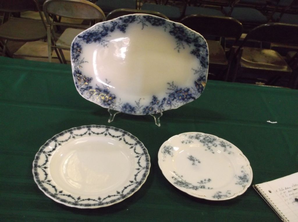 3-Vintage Flo Blue Plates 1- 9" plate roses & leaves marked W.H ...