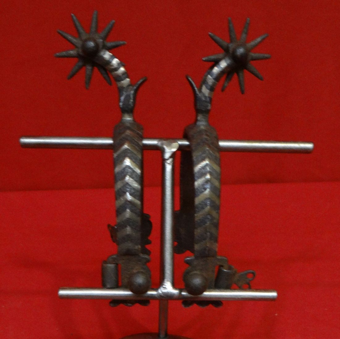 BUERMANN "Chevron" spurs, unmkd., silver inlay, short drop shank, chap ...