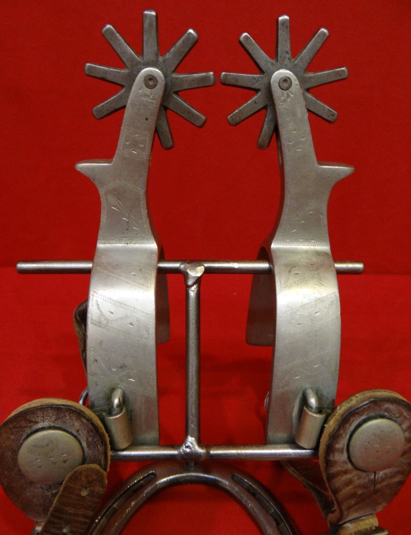BUERMANN star steel silver spurs, long shank, chap guardss