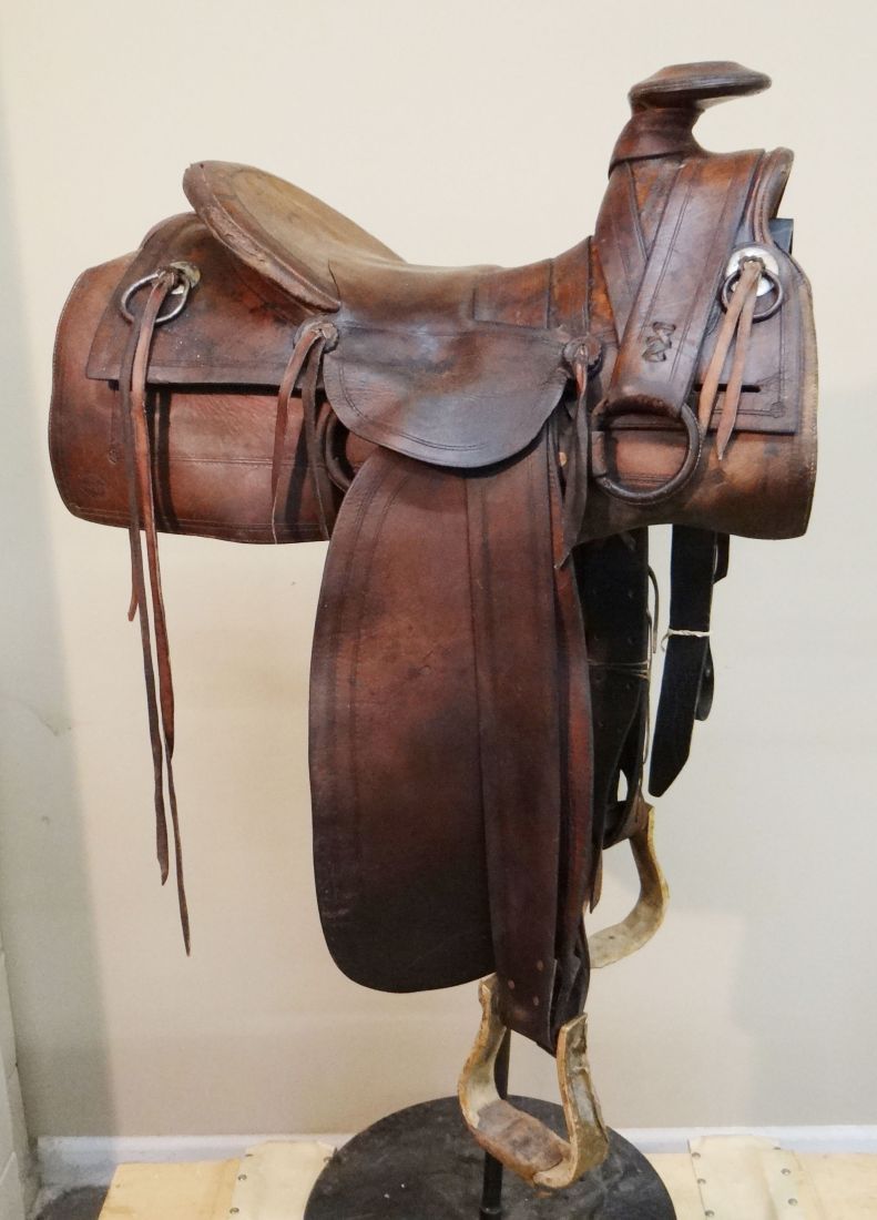 A. J. Davidson, Helena, M. T. slick-fork saddle, double rigged, square ...