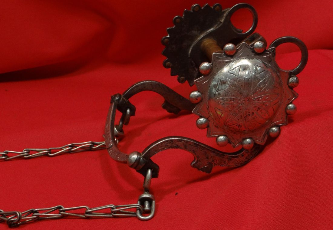 Fancy large concho silver mtd bit., unmarked, s-shank bit