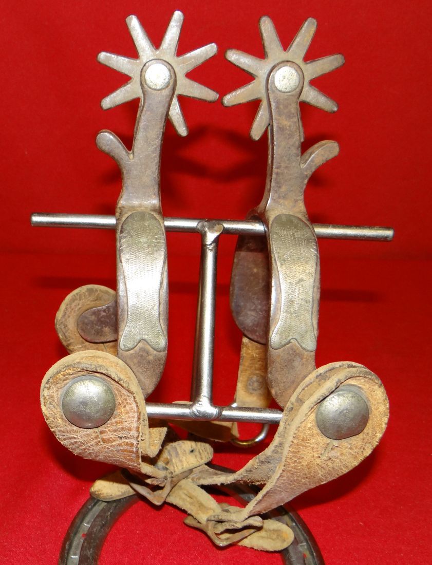 CROCKETT spurs "fish spurs" chap guards, strait shank