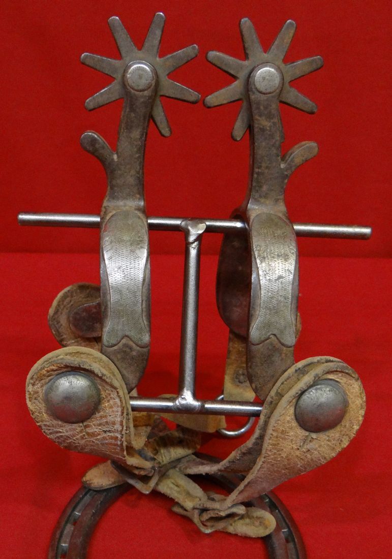 CROCKETT spurs "fish spurs" chap guards, strait shank