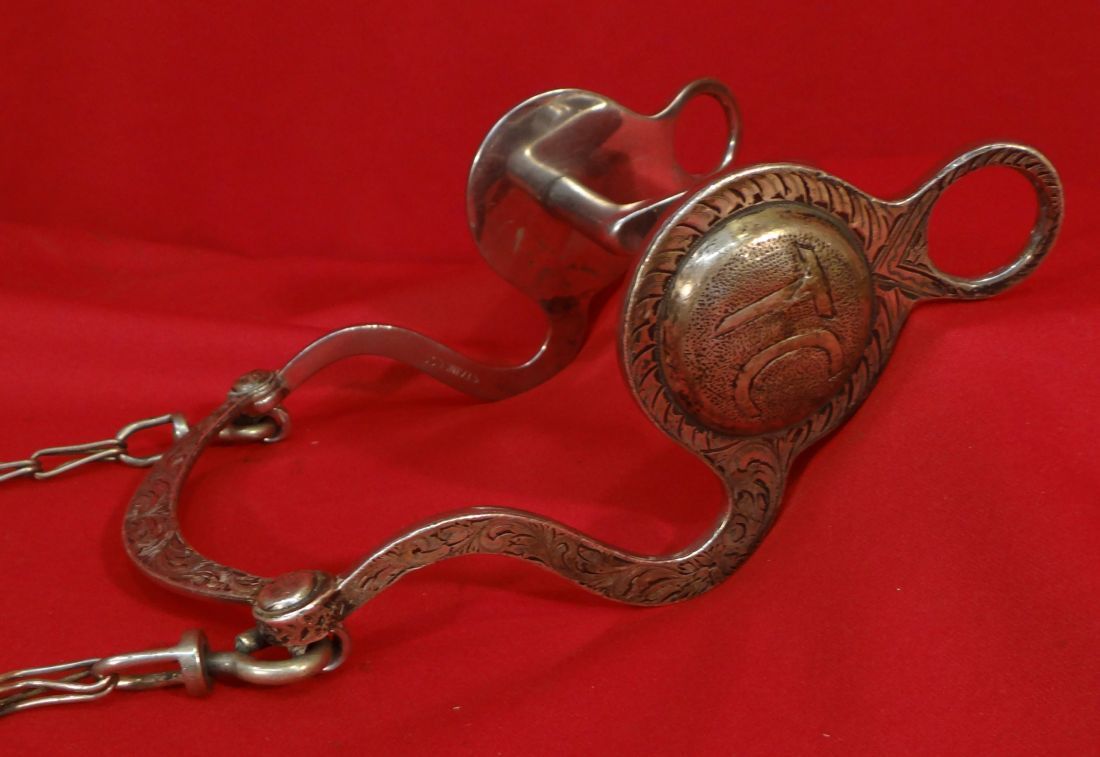 CROCKETT S- shanked curb bit w/ roller, "TC" engraved on conchos w ...