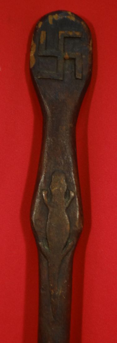 Medicine man staff w/ good medicine symbol and lizard, old