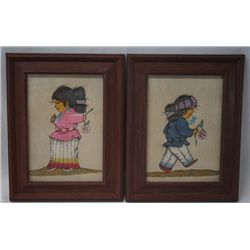 Navajo Boy and Girl Sand Paintings - Vernon Thomas