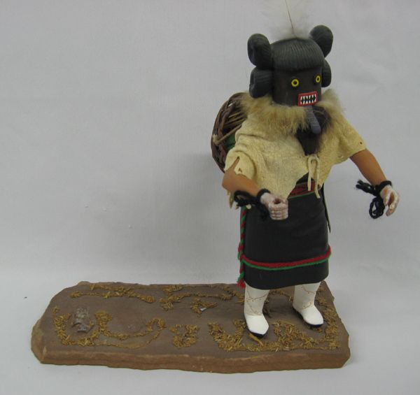 Hopi Soyok Mana Kachina on Stone Base by A. Jones