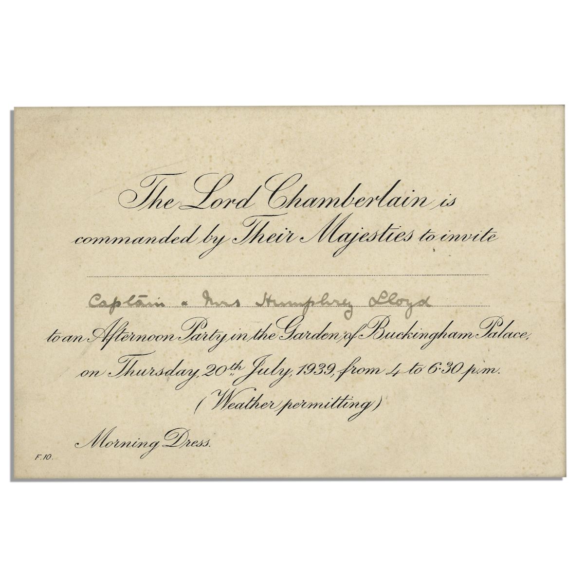 King George VI & Queen Elizabeth Buckingham Palace Invitation ...