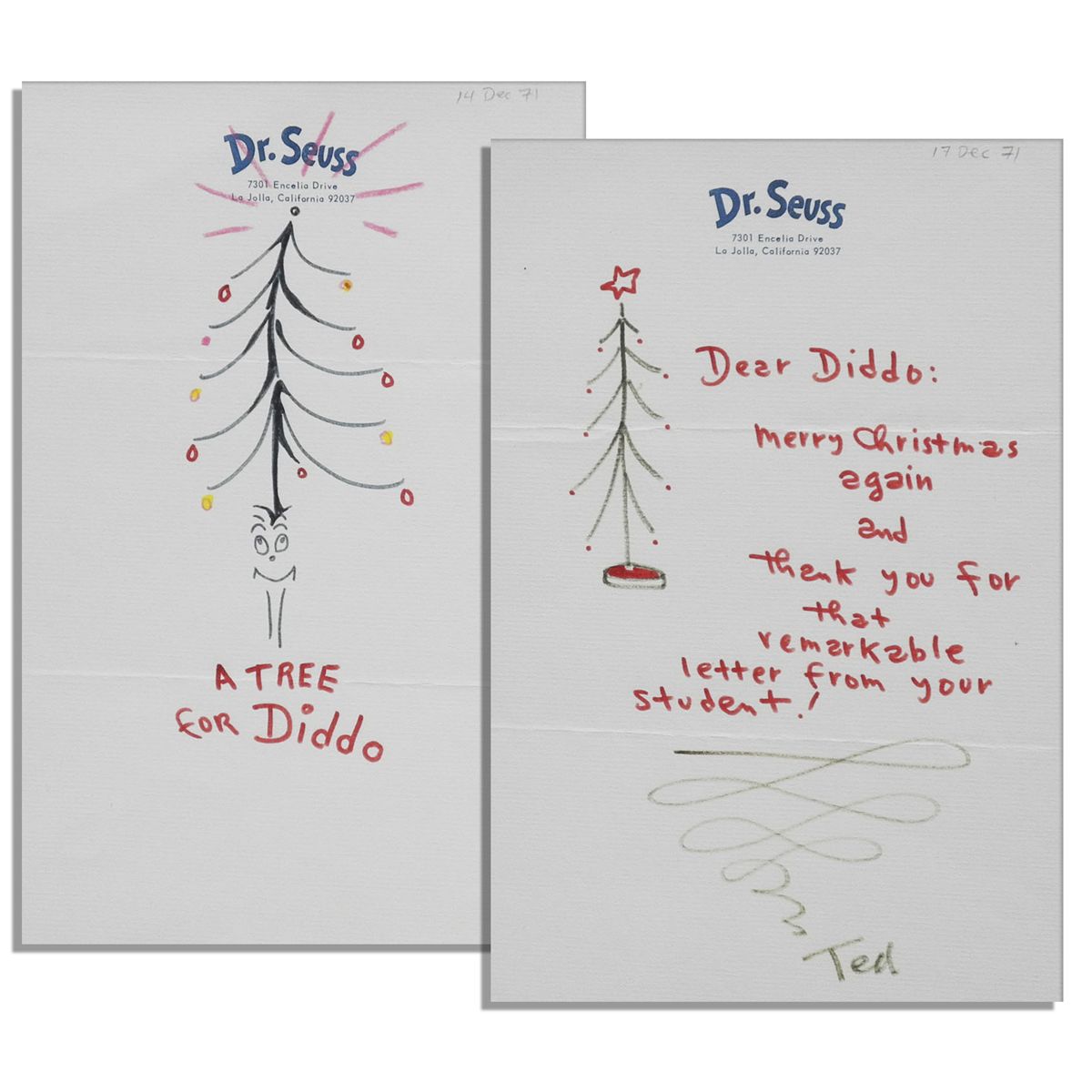 Rare Original Dr. Seuss ''Grinch'' Drawings Signed -- Festive Christmas ...