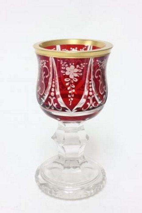 Ruby cut to clear glass goblet with gold rim