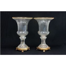 Pair of Bronze and Cut Crystal Vases