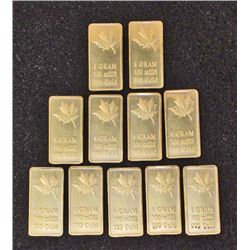 LOT OF 10 5 GRAM GOLD CLAD MAPLE LEAF BARS INGOTS