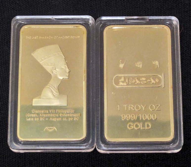 CLEOPATRA EGYPT LAST PHARAOH .999 GOLD CLAD INGOT BAR