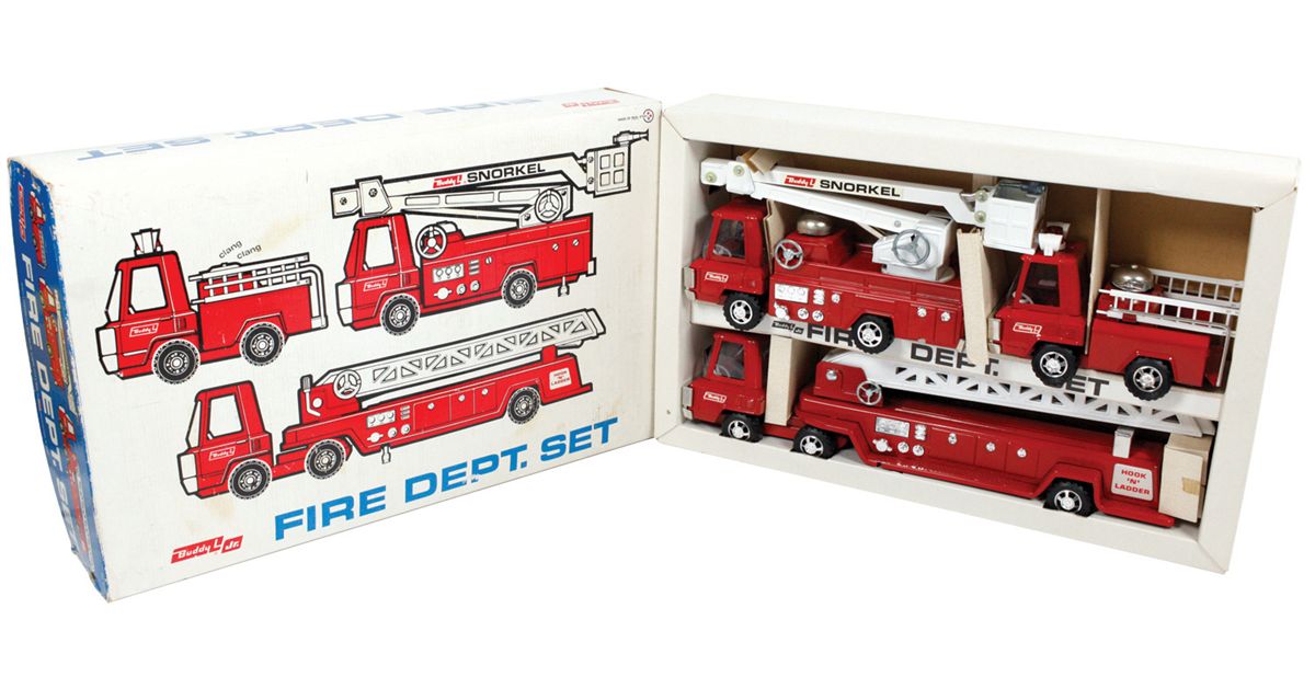 Toy Fire Department boxed set, Buddy L Jr., includes ladder truck ...