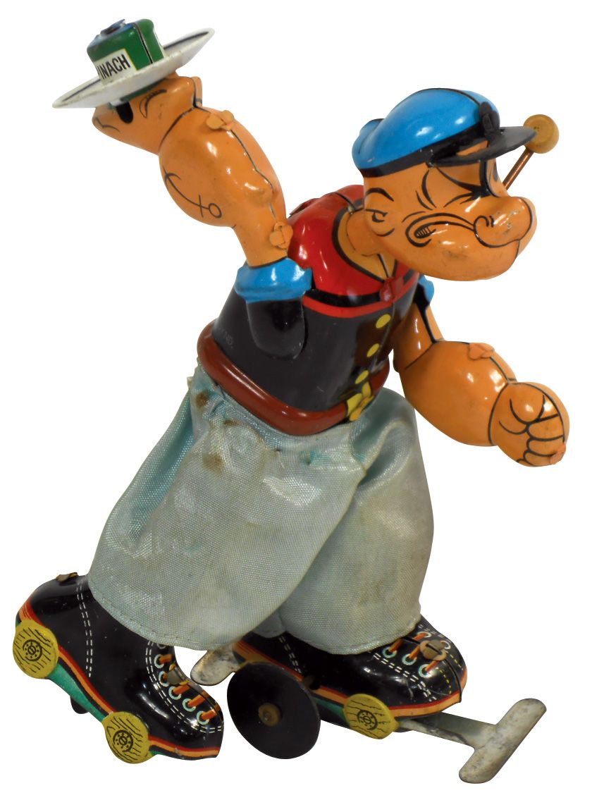 Toy, Popeye roller skating, Linemar tin windup, Exc working cond w ...