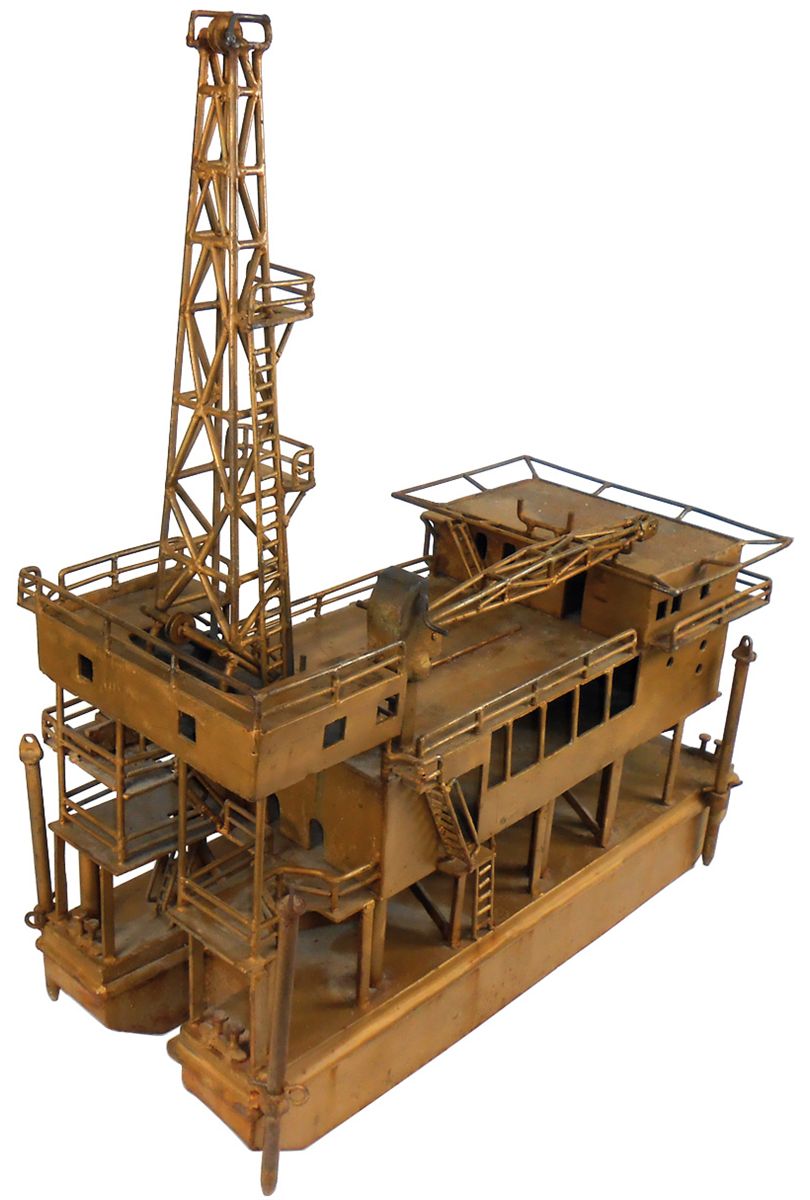 Toy floating oil well rig, a hand shaped & welded metal miniature, very ...