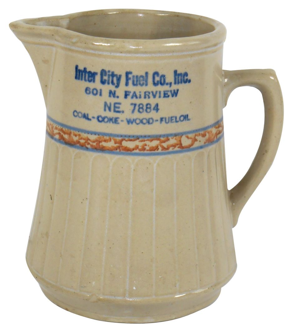 Stoneware advertising pitcher, Red Wing spongeband from Inter City Fuel ...