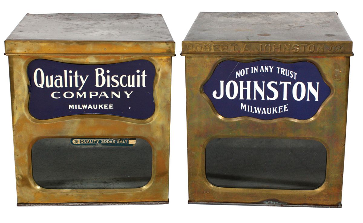 Country store biscuit display tins (2), Johnston & Quality Biscuit Co ...