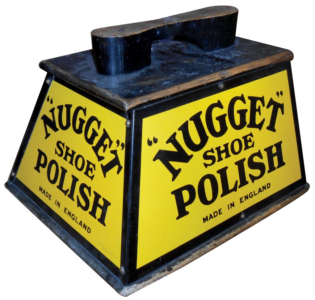 Advertising shoe stand, Nugget Shoe Polish, painted wood w/yellow ...