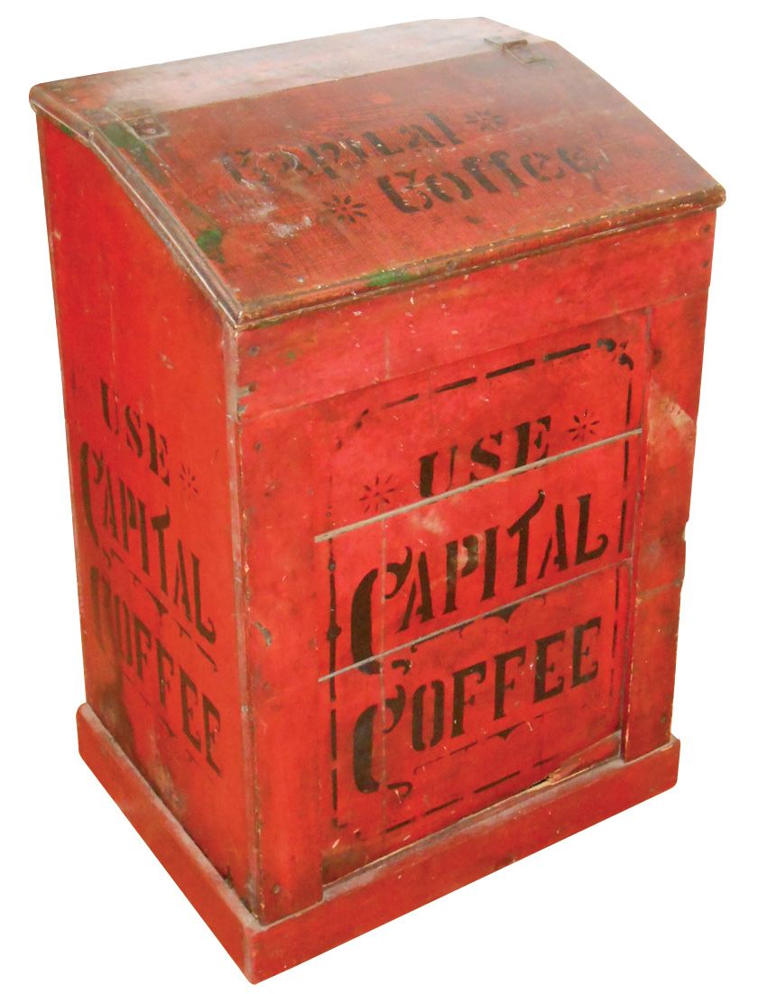 Country store coffee bin, Use Capital Coffee-Columbus, O., wood w/orig ...