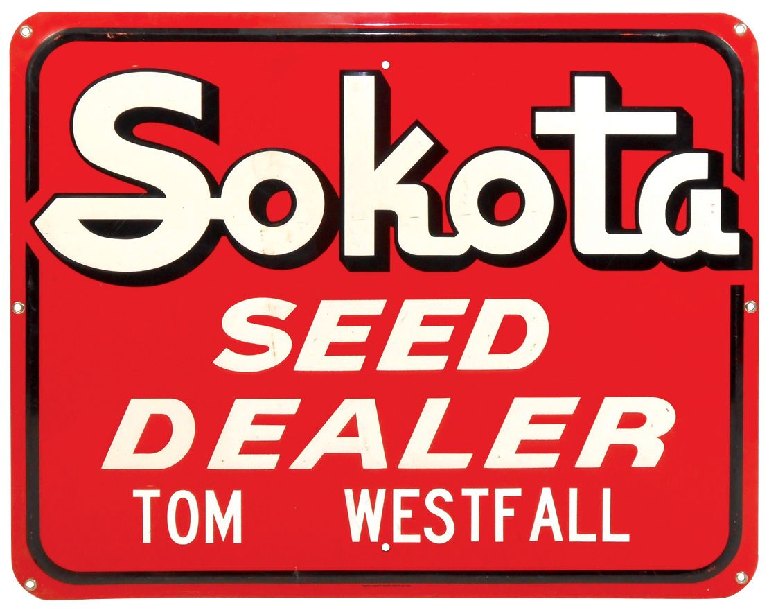 Seed corn sign, Sokota Seed Dealer-Tom Westfall, a 2-sided embossed ...