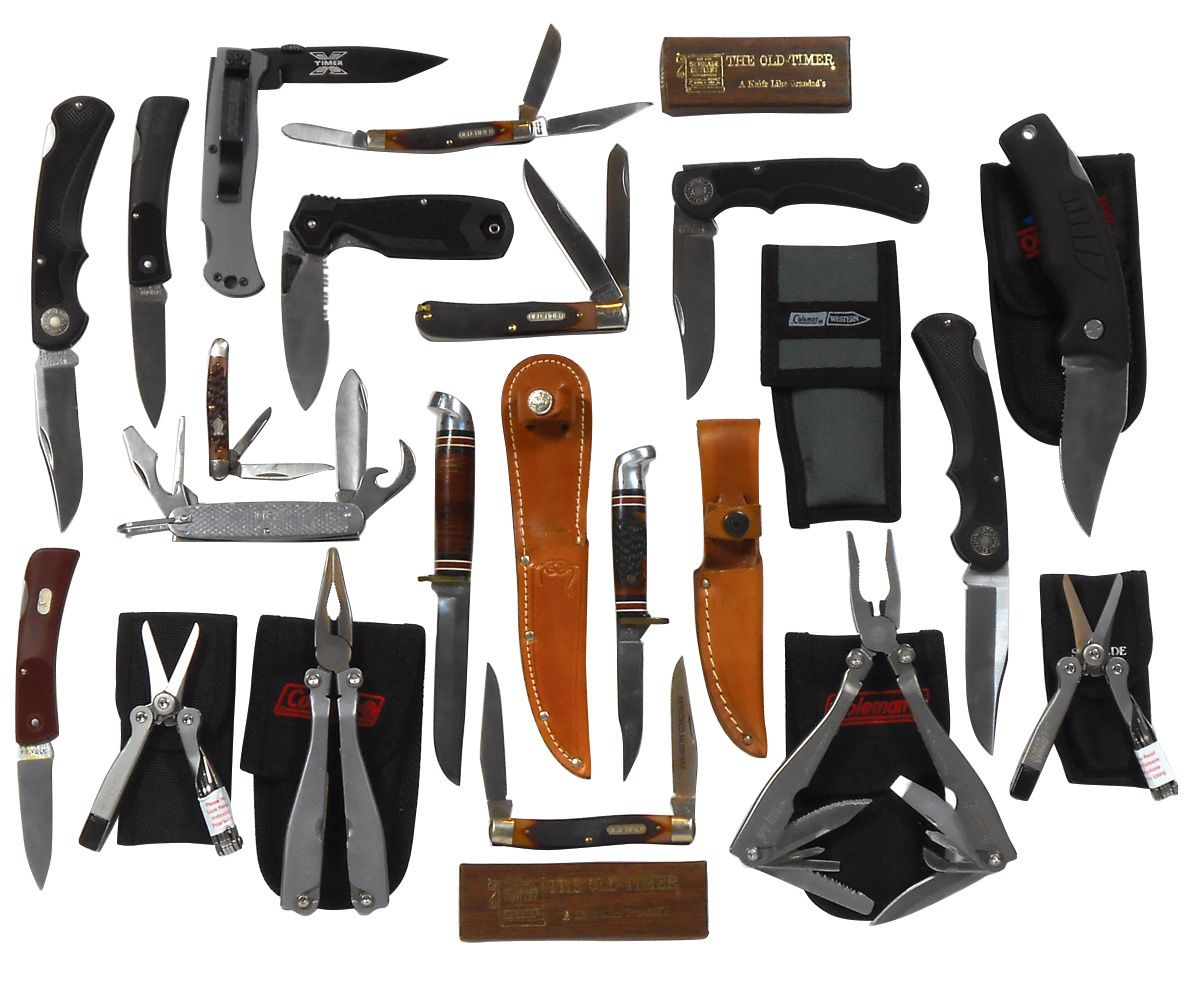 Knives (19), Schrade-USA Outback w/cloth sheath & box, Tough Chip w ...