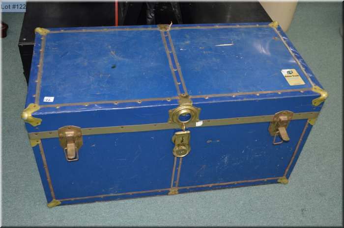 Blue metal steamer trunk